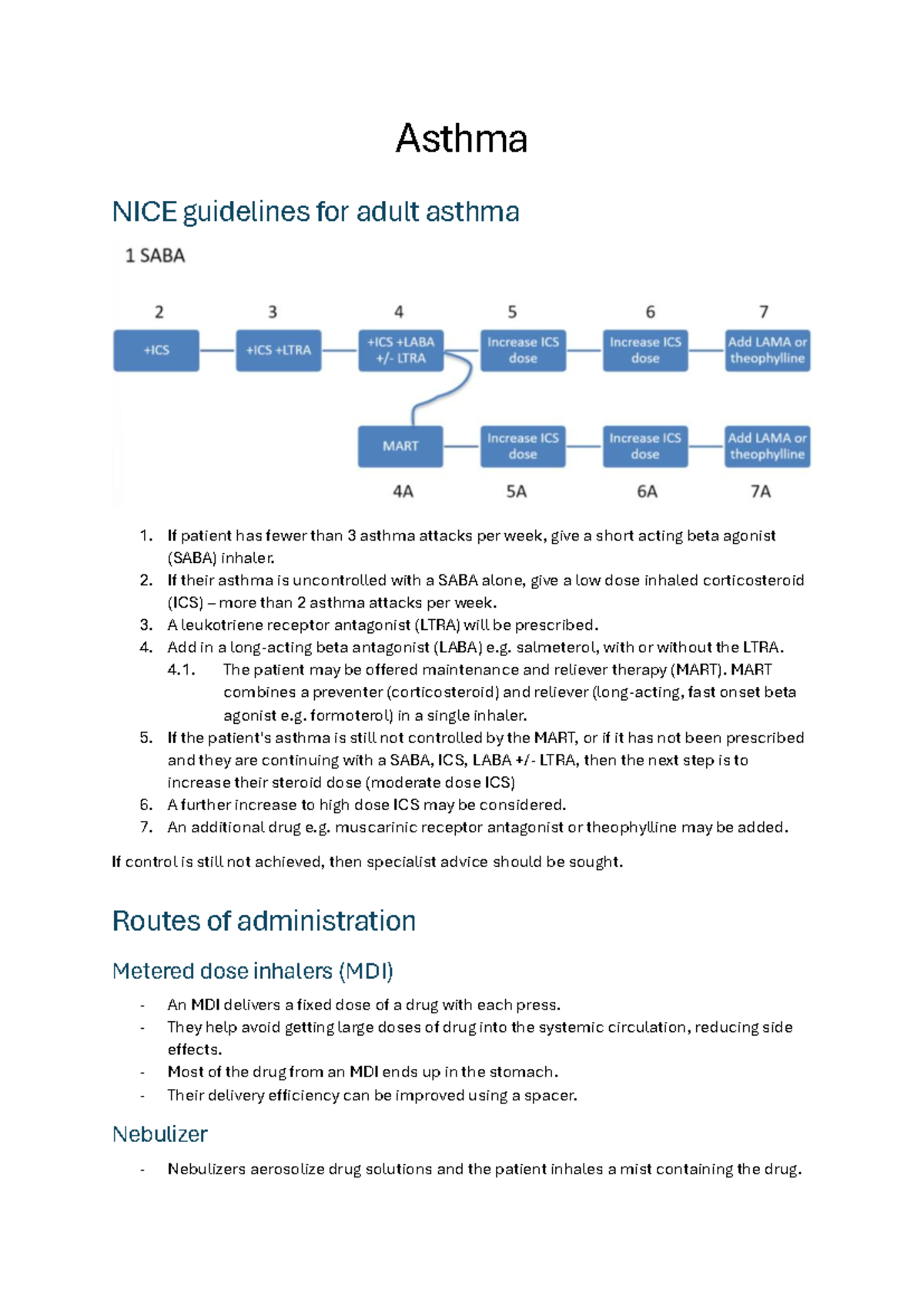 Asthma - notes - Asthma NICE guidelines for adult asthma If patient has ...