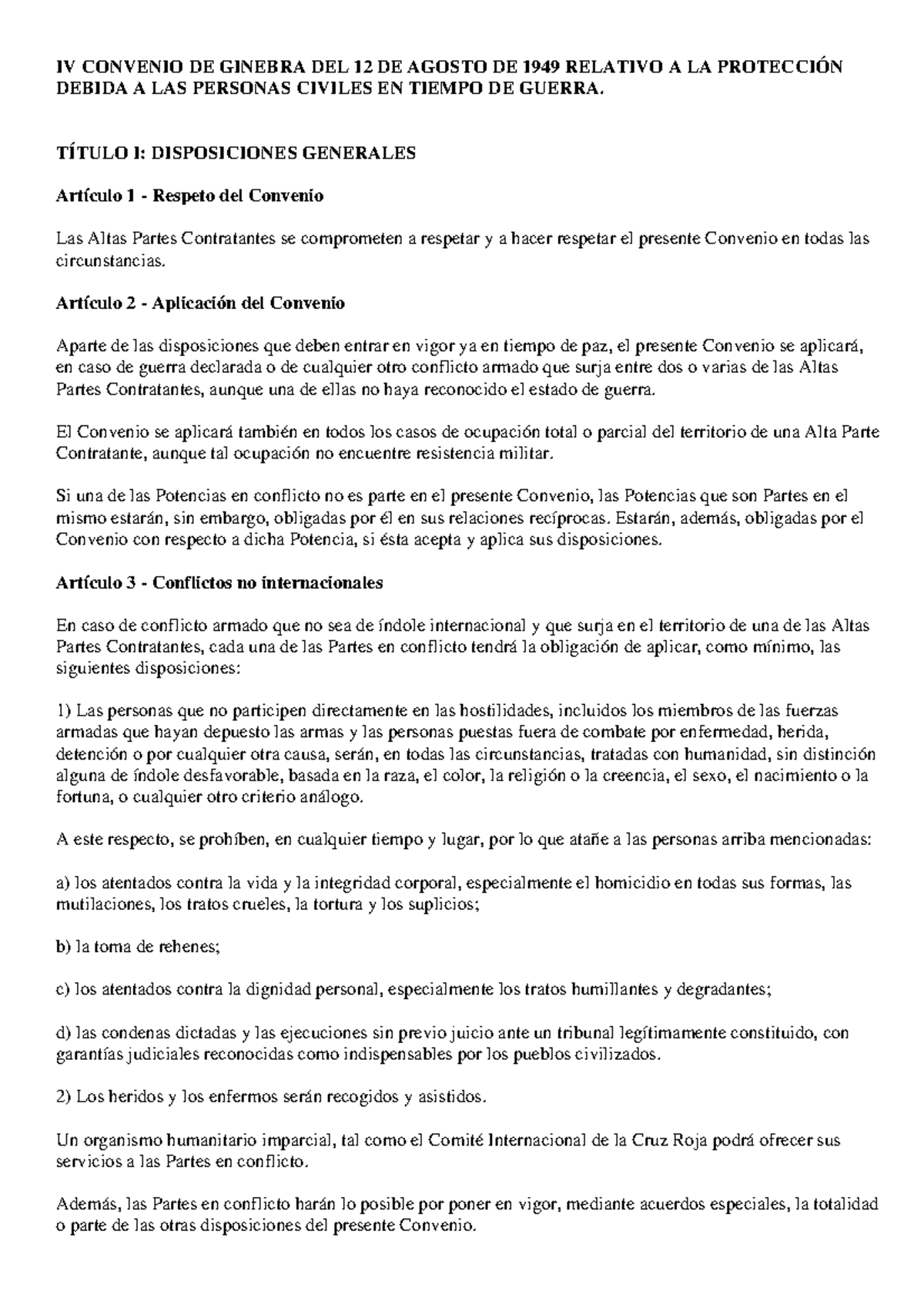 IV Convenio de Ginebra - IV CONVENIO DE GINEBRA DEL 12 DE AGOSTO DE ...