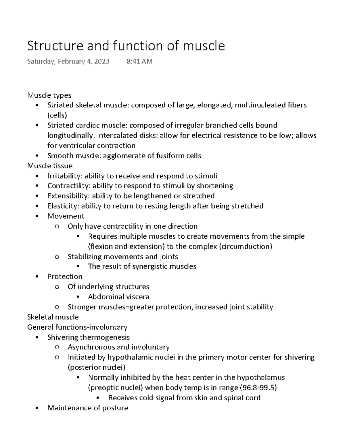 Structure and function of muscle - Muscle types Striated skeletal ...