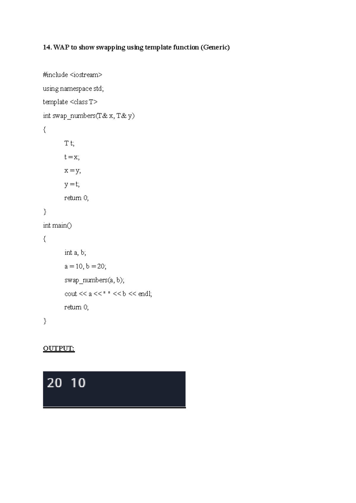 C++ 2nd - Notes - WAP to show swapping using template function (Generic ...