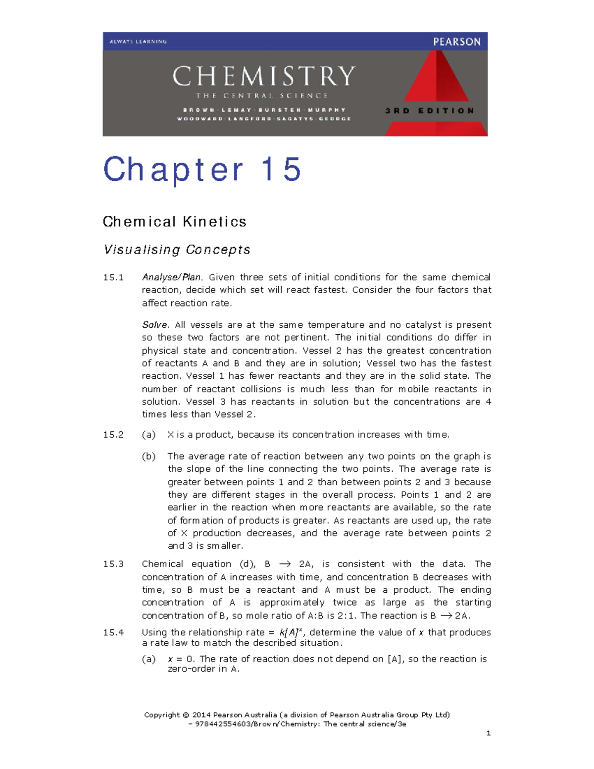 Au esm brown chemistry 3 sol CH15 - Copyright © 2014 Pearson Australia ...