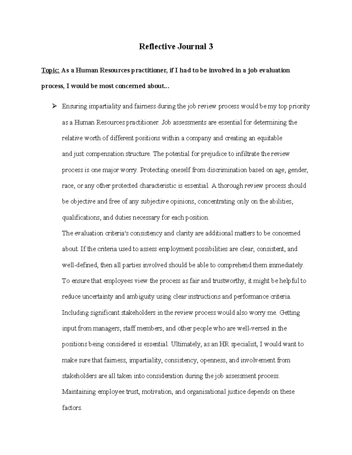 Reflective Journal 3 - good - Reflective Journal 3 Topic: As a Human ...