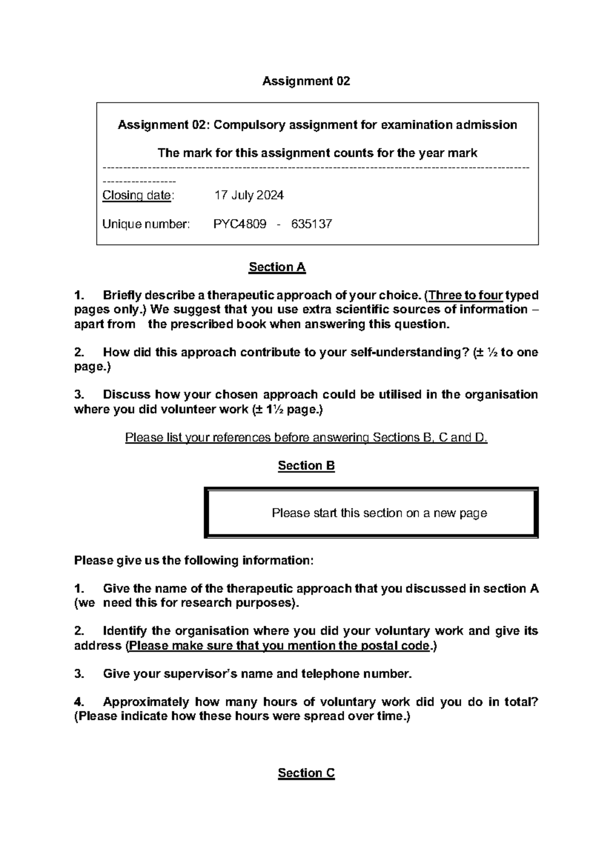 PYC4809 Assignment 02 635137 2024 - Assignment 02 Assignment 0 2 : Compulsory assignment for ...