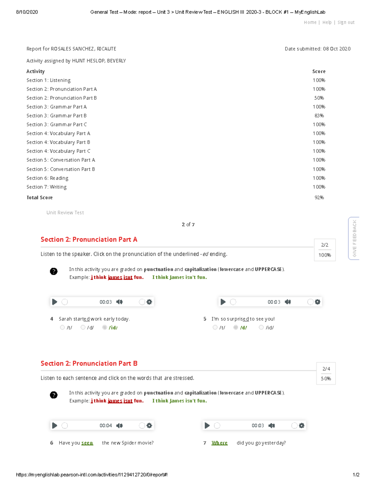 Test 3 2 Test 8 10 2020 General Test Mode Report Unit 3