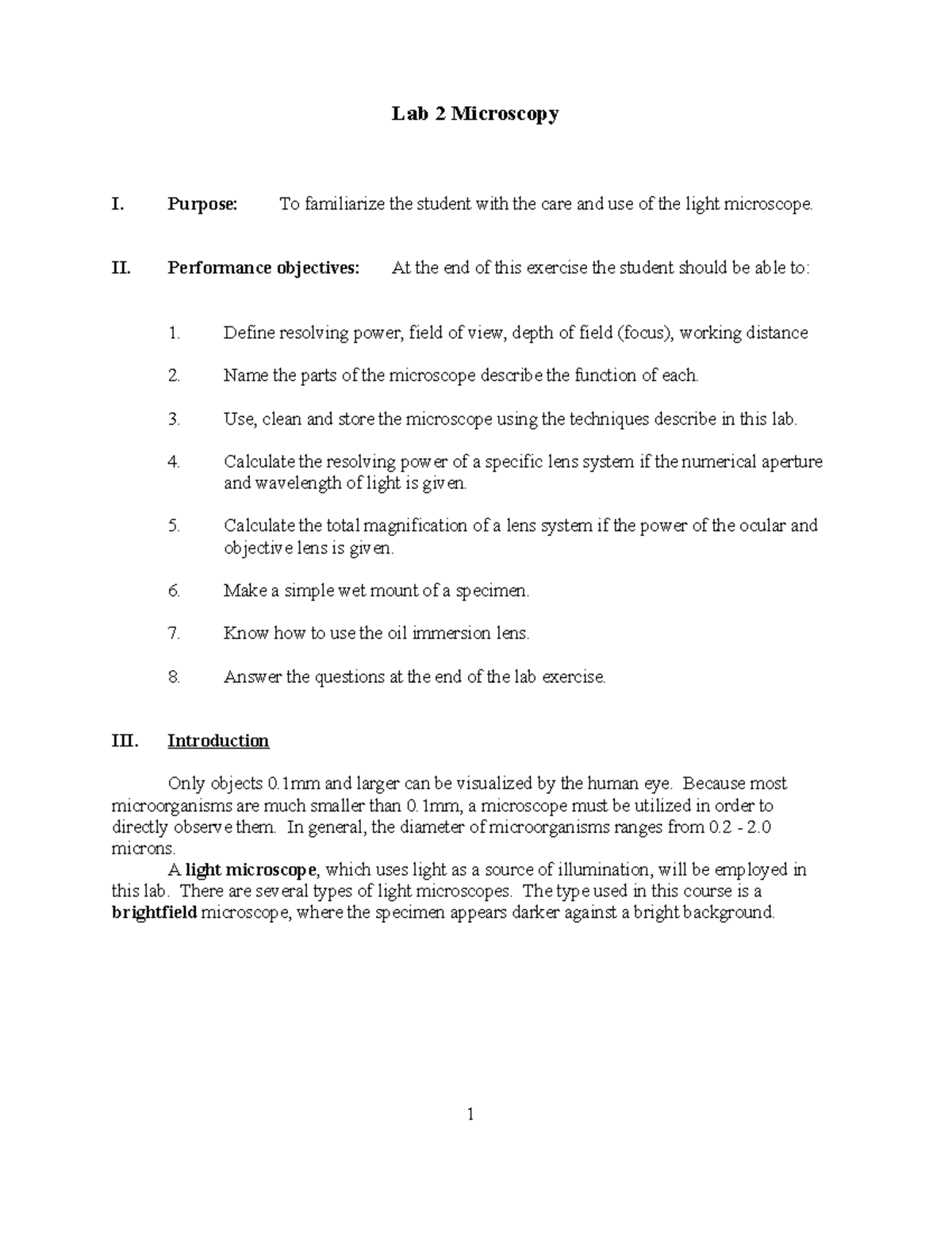 Lab2Microscopyfa 05 - To familiarize with the care and use of the light ...