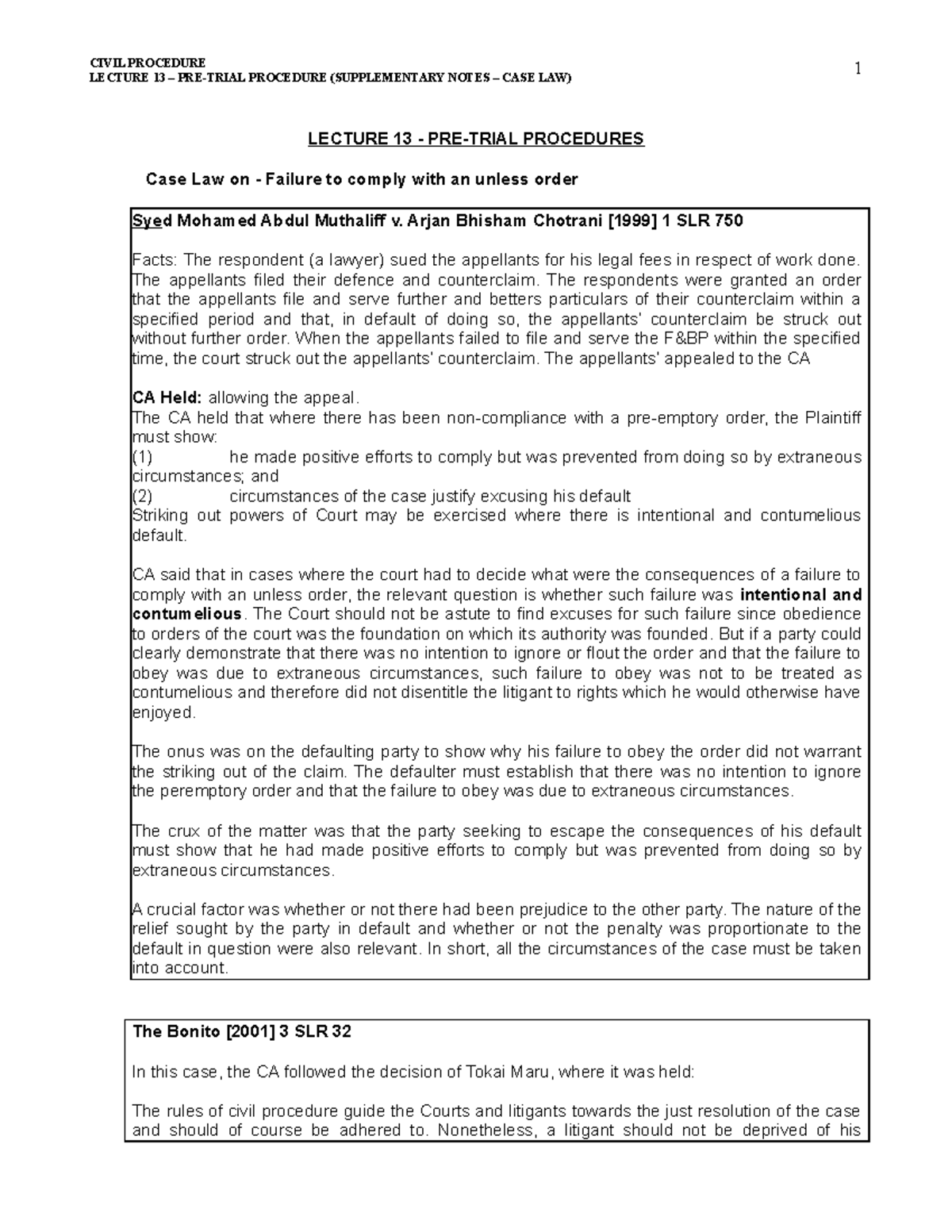 Lecture 13 - Pre-trial Procedures (Supplementary Notes) - LECTURE 13 ...