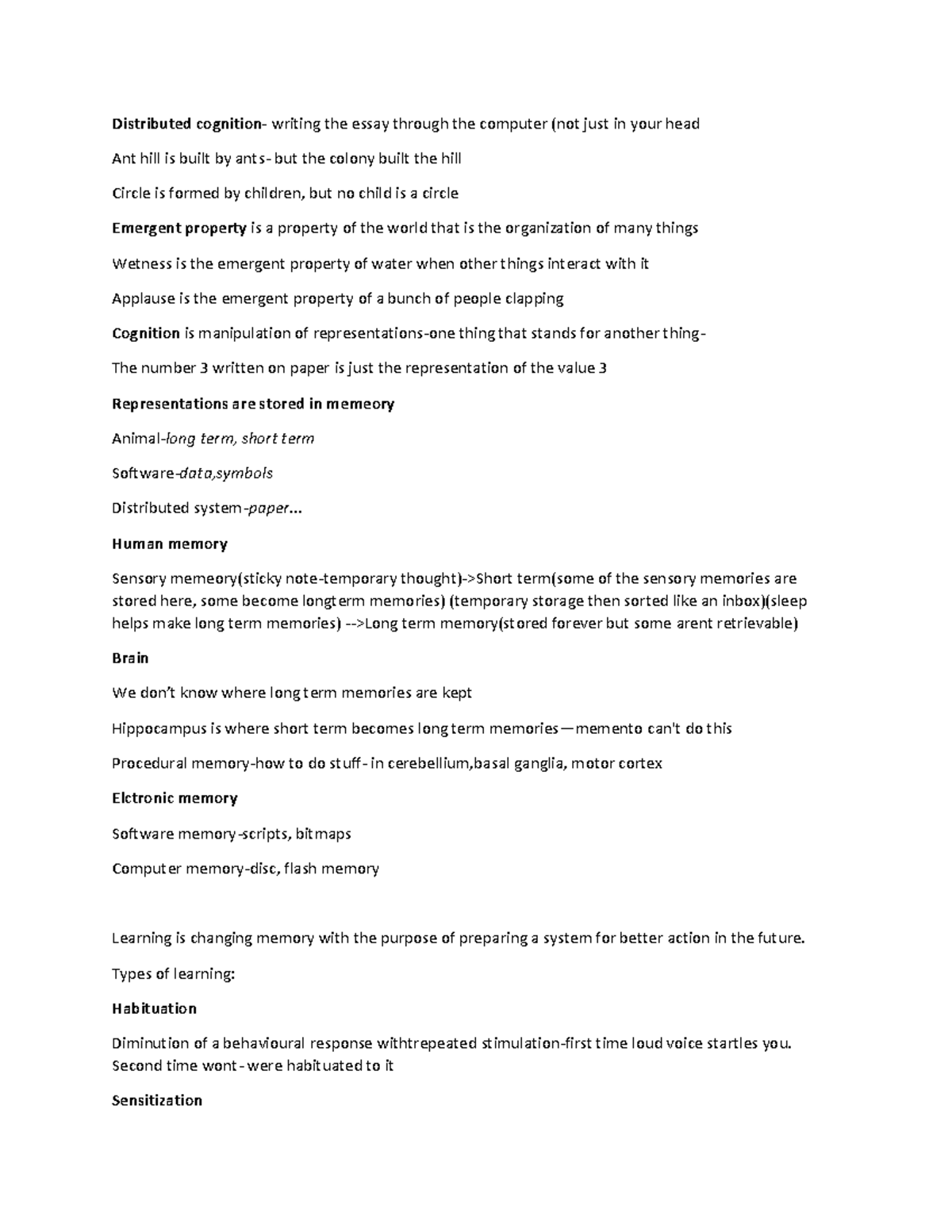 COgnitive science lecture 2 - Distributed cognition- writing the essay through the computer (not ...