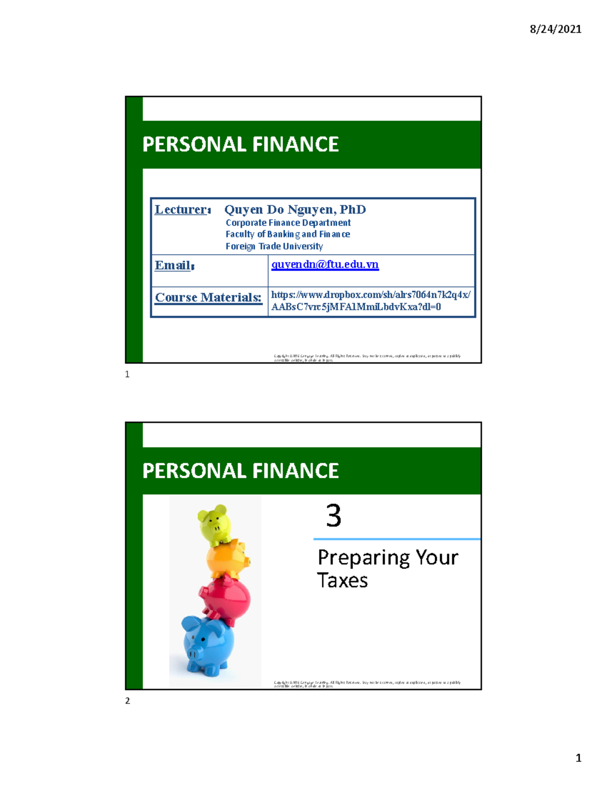 Lecture 3- Taxes - PERSONAL FINANCE Copyright ©2016 Cengage Learning ...