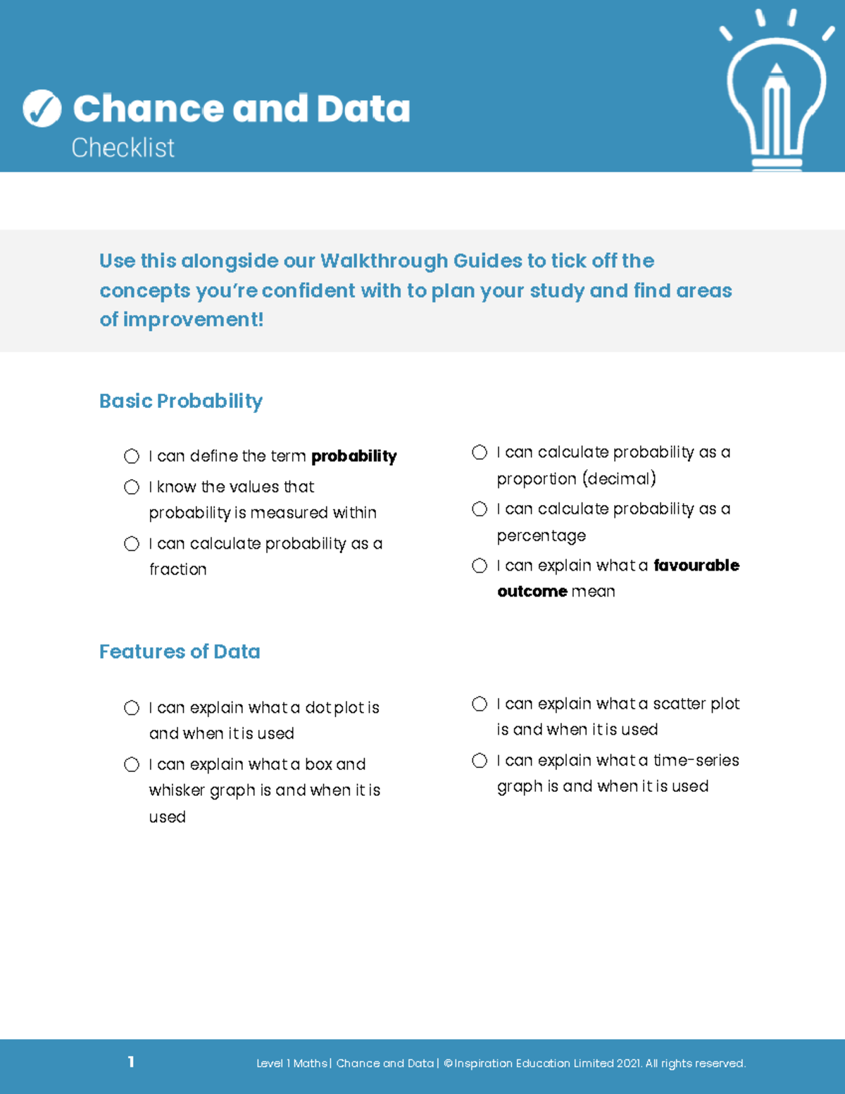 Math - Chance and Data - All rights reserved. Analysing Data I can ...