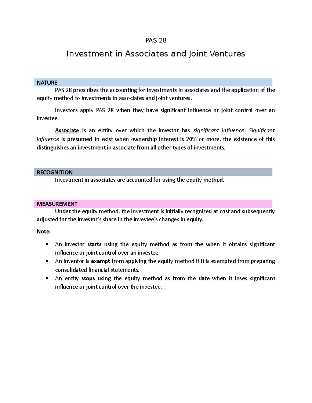 PAS 28 - Lecture notes 28 - PAS 28 Investment in Associates and Joint ...
