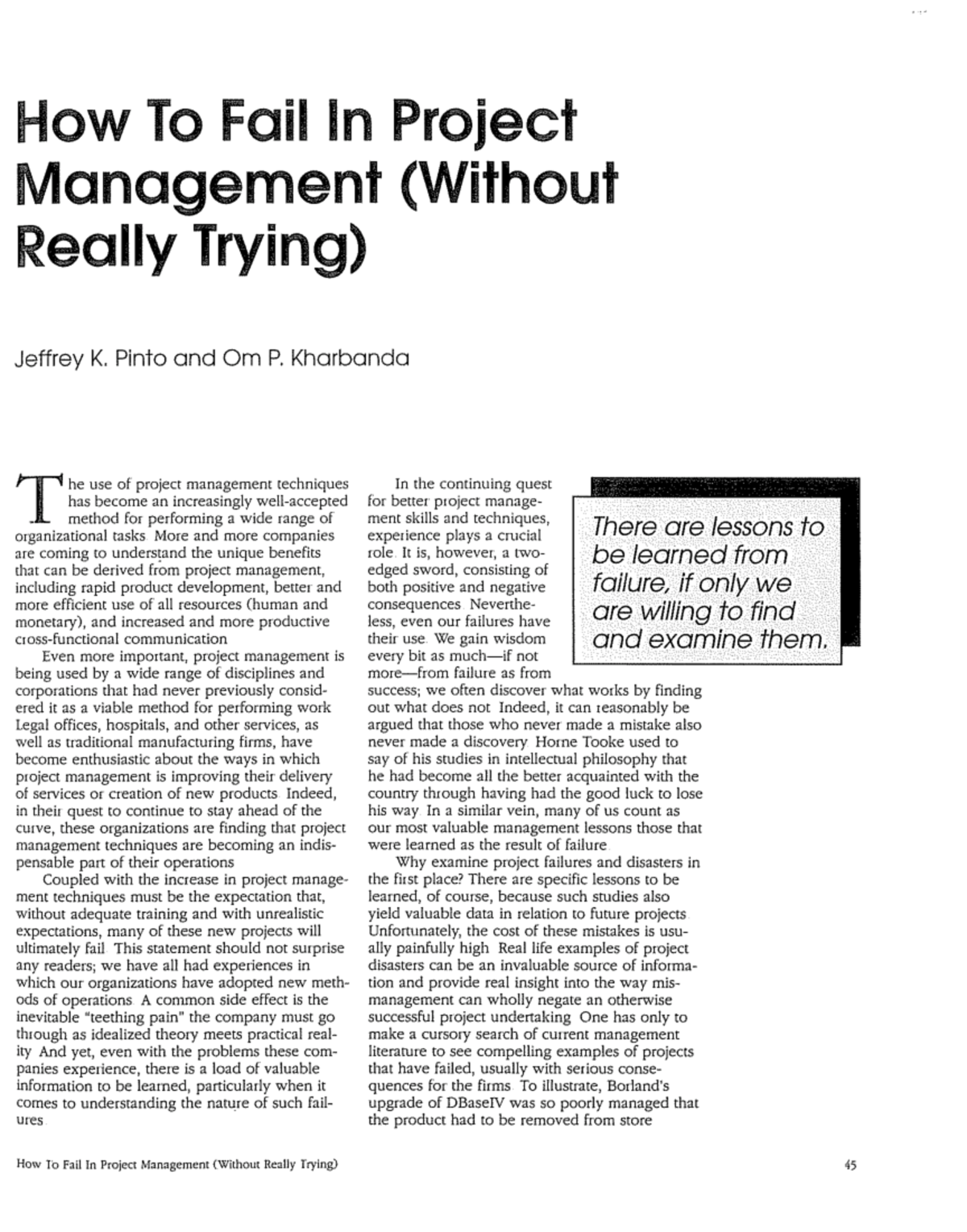 How to Fail in Project Management - Pinto and Om P. Kharbanda T he use ...