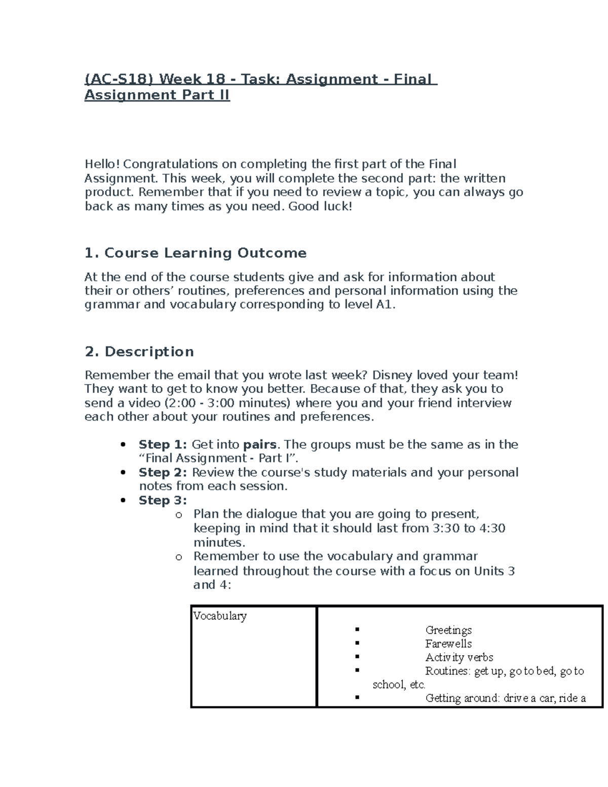 Final task - II PART-Inglès - (AC-S18) Week 18 - Task: Assignment - Final Assignment Part II ...