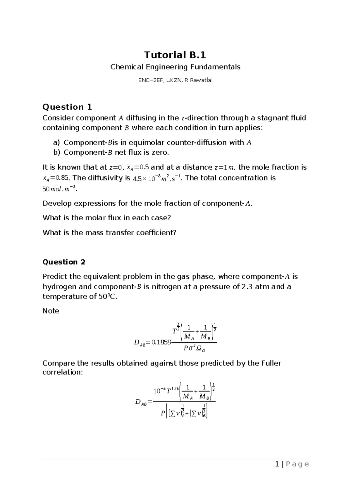 Tutorial-01 - off campus activity - Tutorial B. Chemical Engineering ...