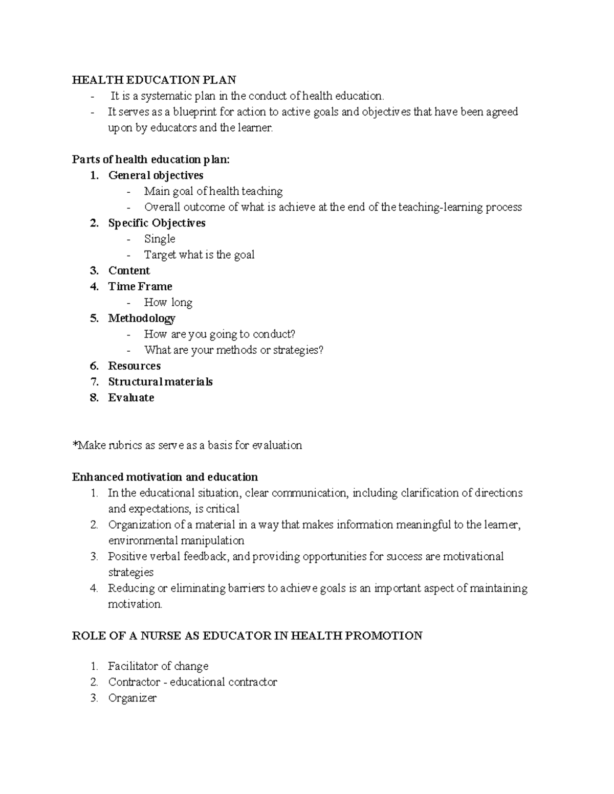 HE Reviewe VOL 2 - HEALTH EDUCATION PLAN It is a systematic plan in the ...