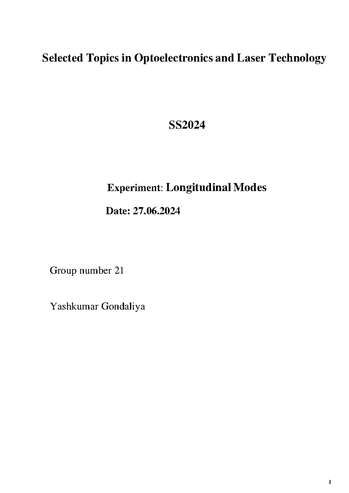 Protocol-Longitudinal Modes(Grp - Selected Topics in Optoelectronics ...