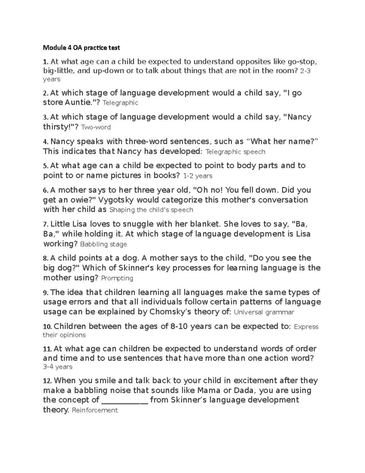Module 4 OA practice questions and answers - Module 4 OA practice test ...