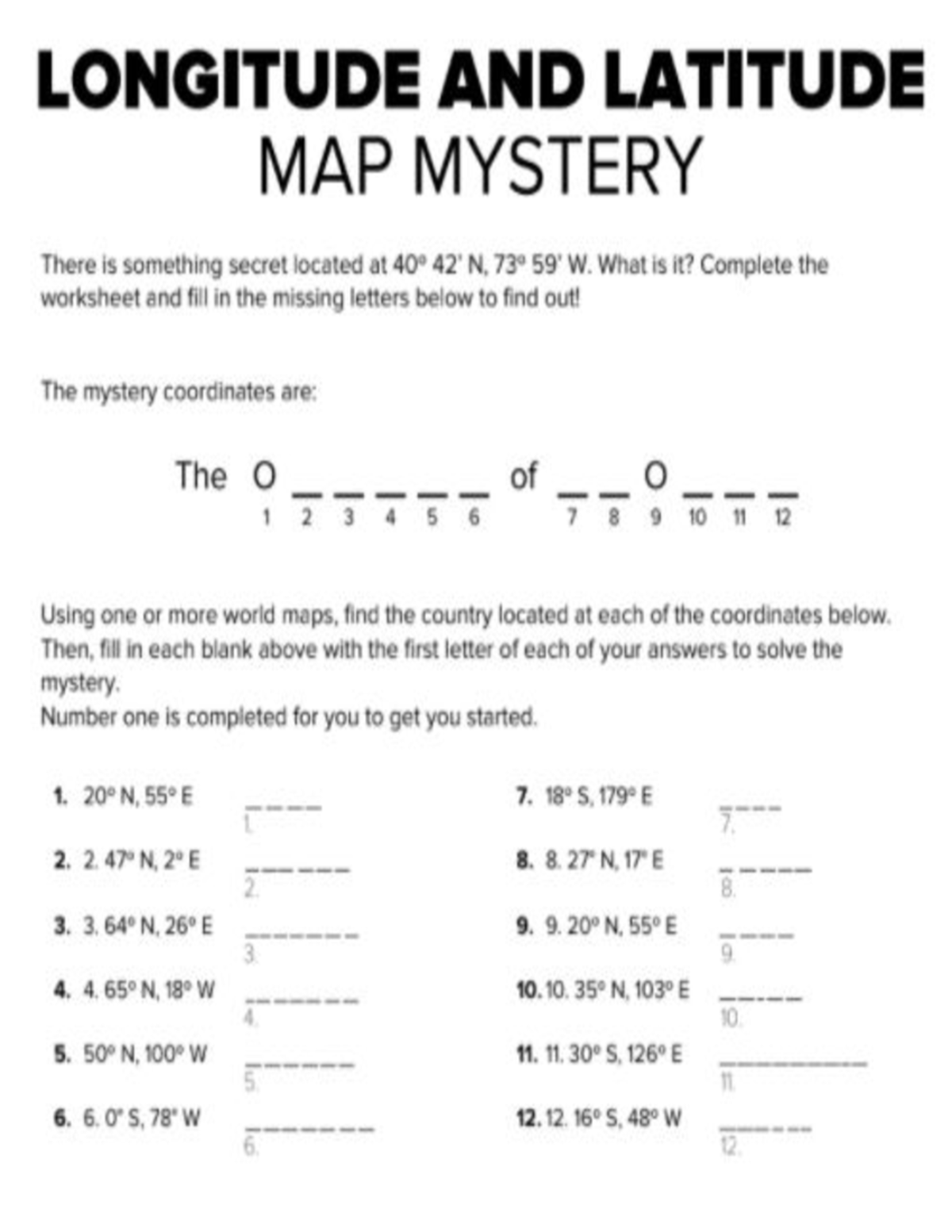 Clayton Andrews - Longitude and Latitude Worksheet - LONGITUDE AND ...