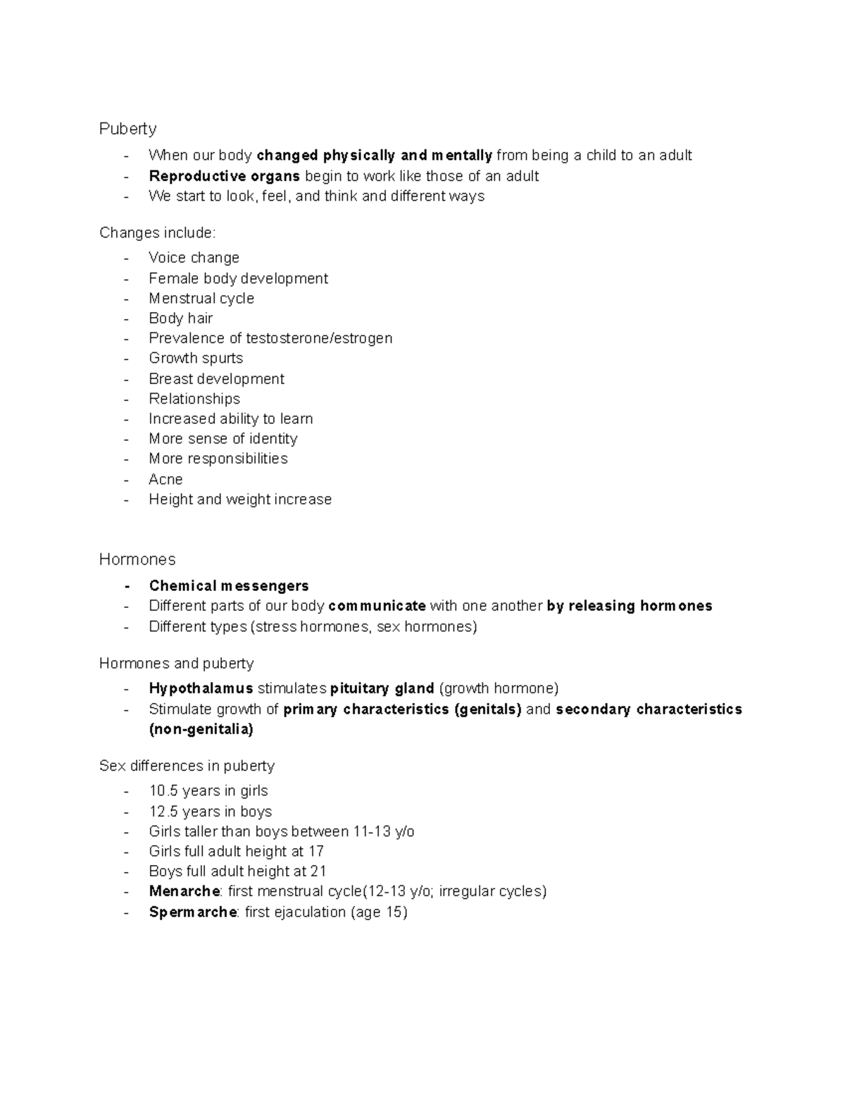 Life Cycle Puberty Notes - Puberty When our body changed physically and ...
