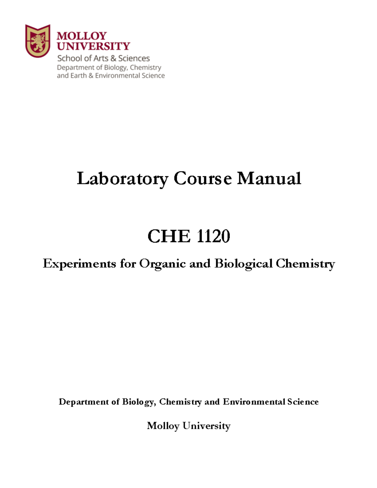 CHE 1120 - Laboratory Manual - Laboratory Course Manual CHE 1120 ...