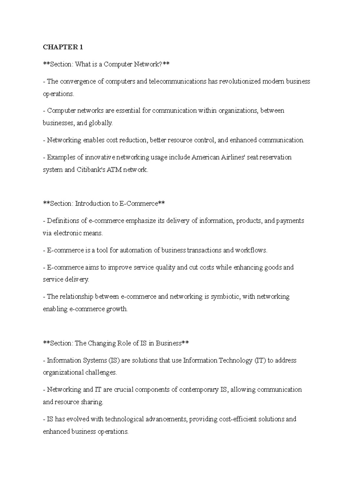 Network App in e-commerce CHAP 1 - CHAPTER 1 Section: What is a Computer Network? The ...