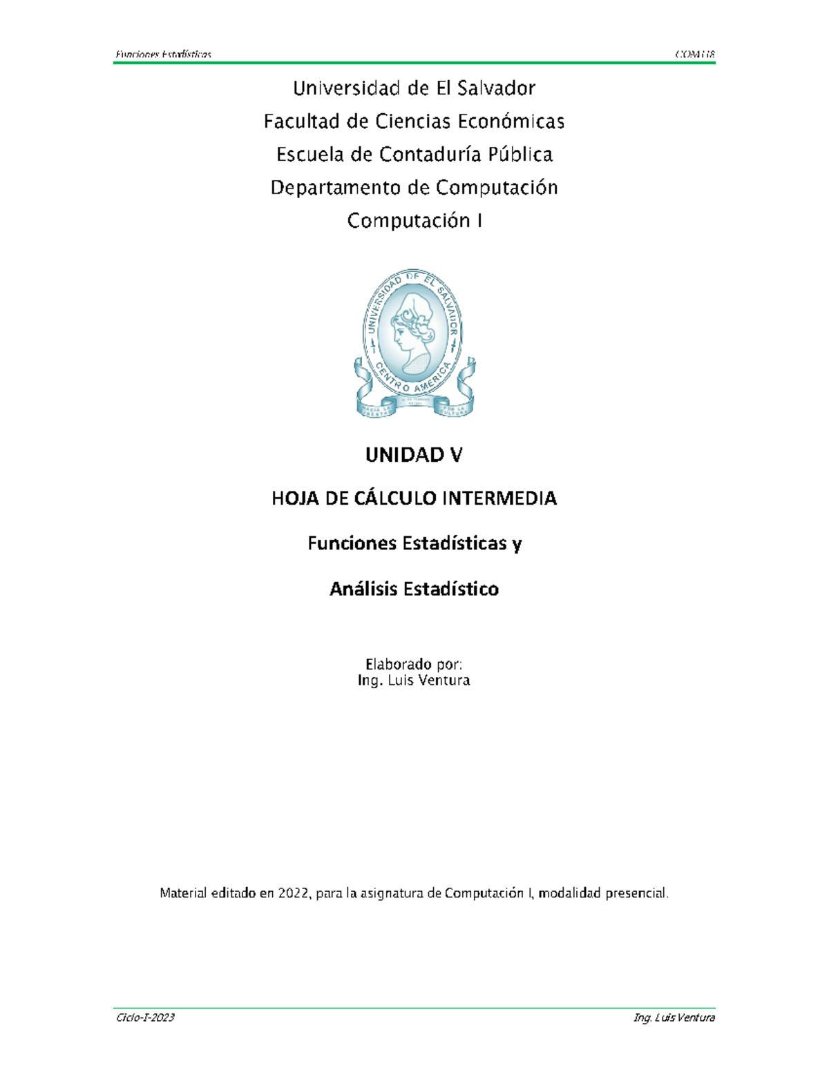 5.2 Funciones y Análisis Estadístico - HOJA DE C¡LCULO INTERMEDIA Funciones EstadÌsticas y An ...