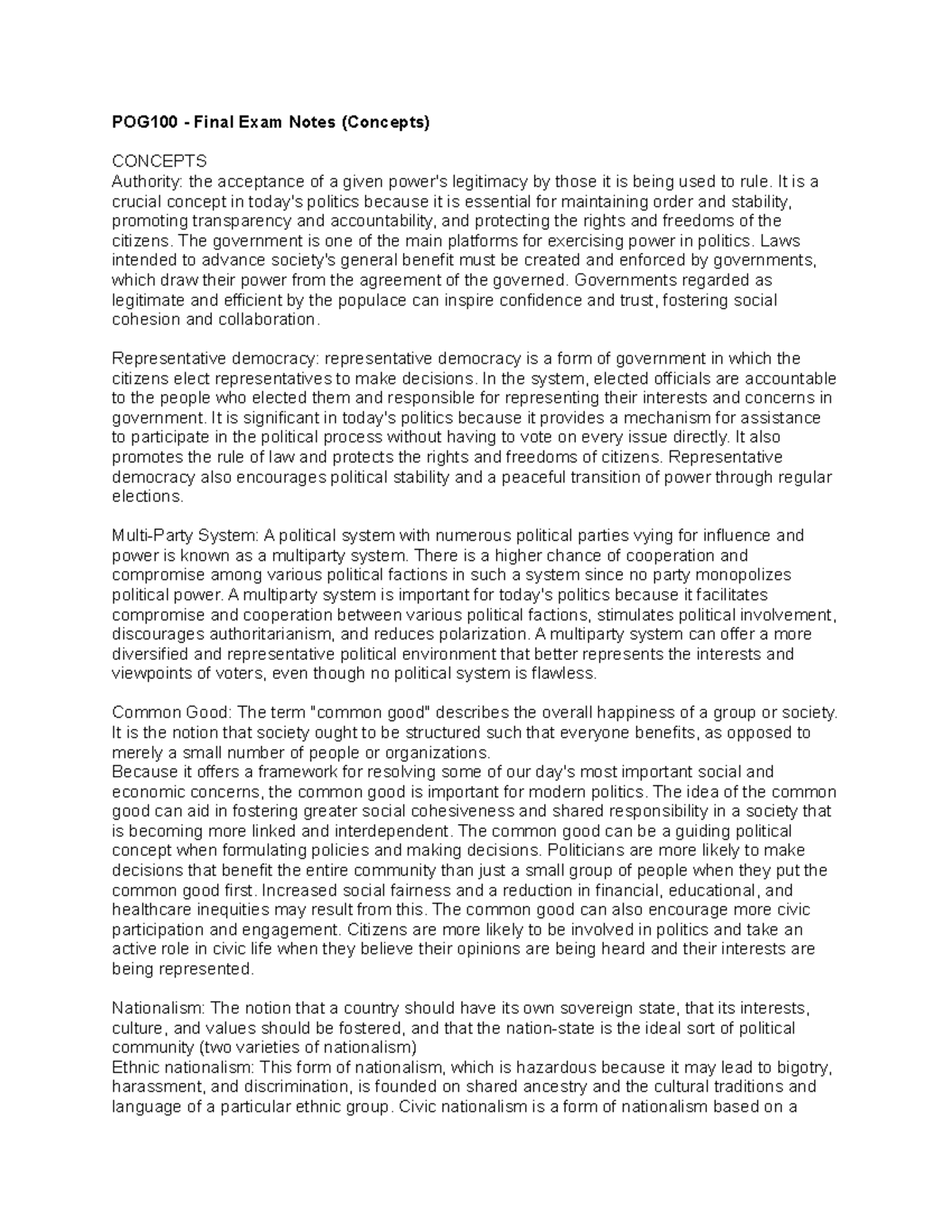 POG100 - Final Exam Notes (Concepts) - POG100 - Final Exam Notes ...