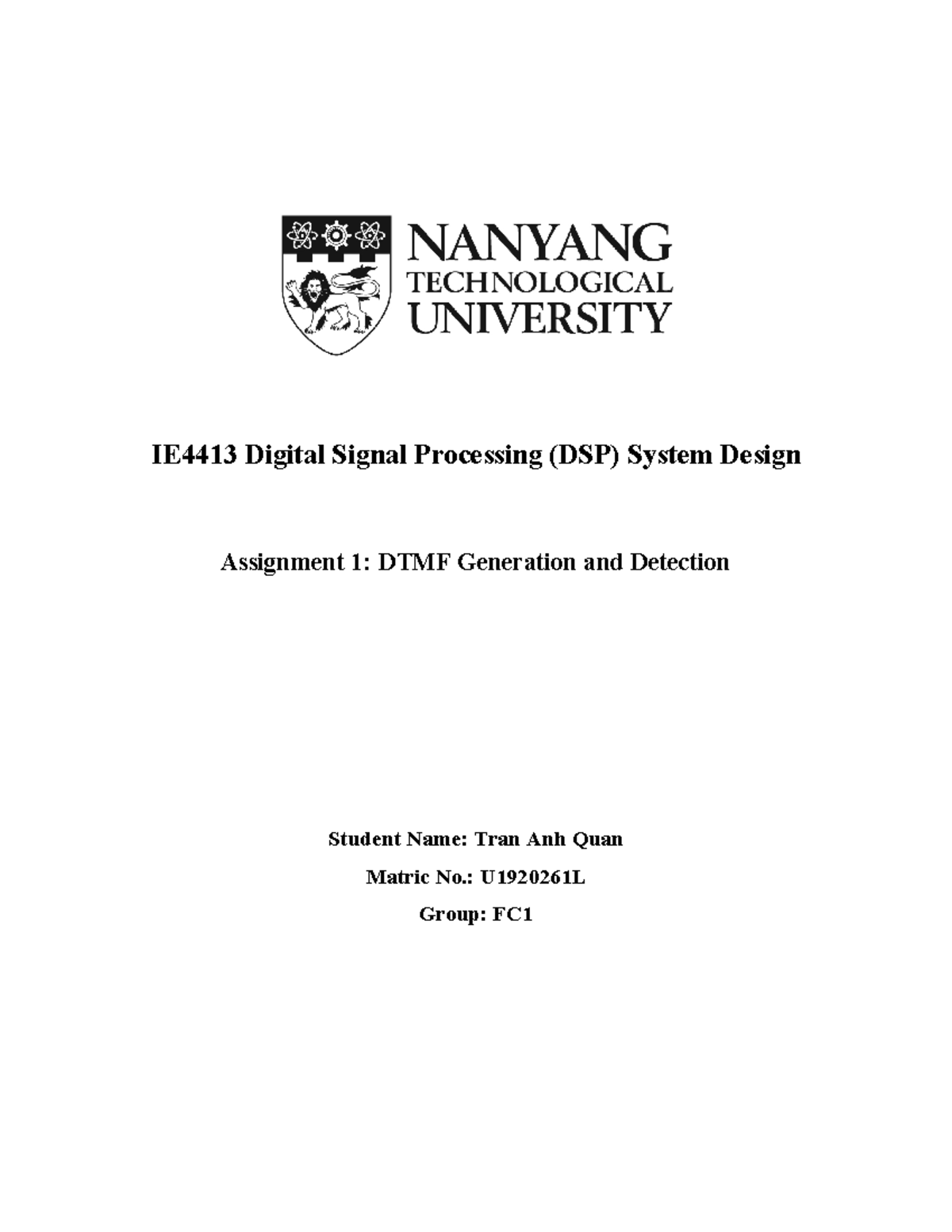 Ie4413 Assignment 1 Ie4413 Digital Signal Processing Dsp System