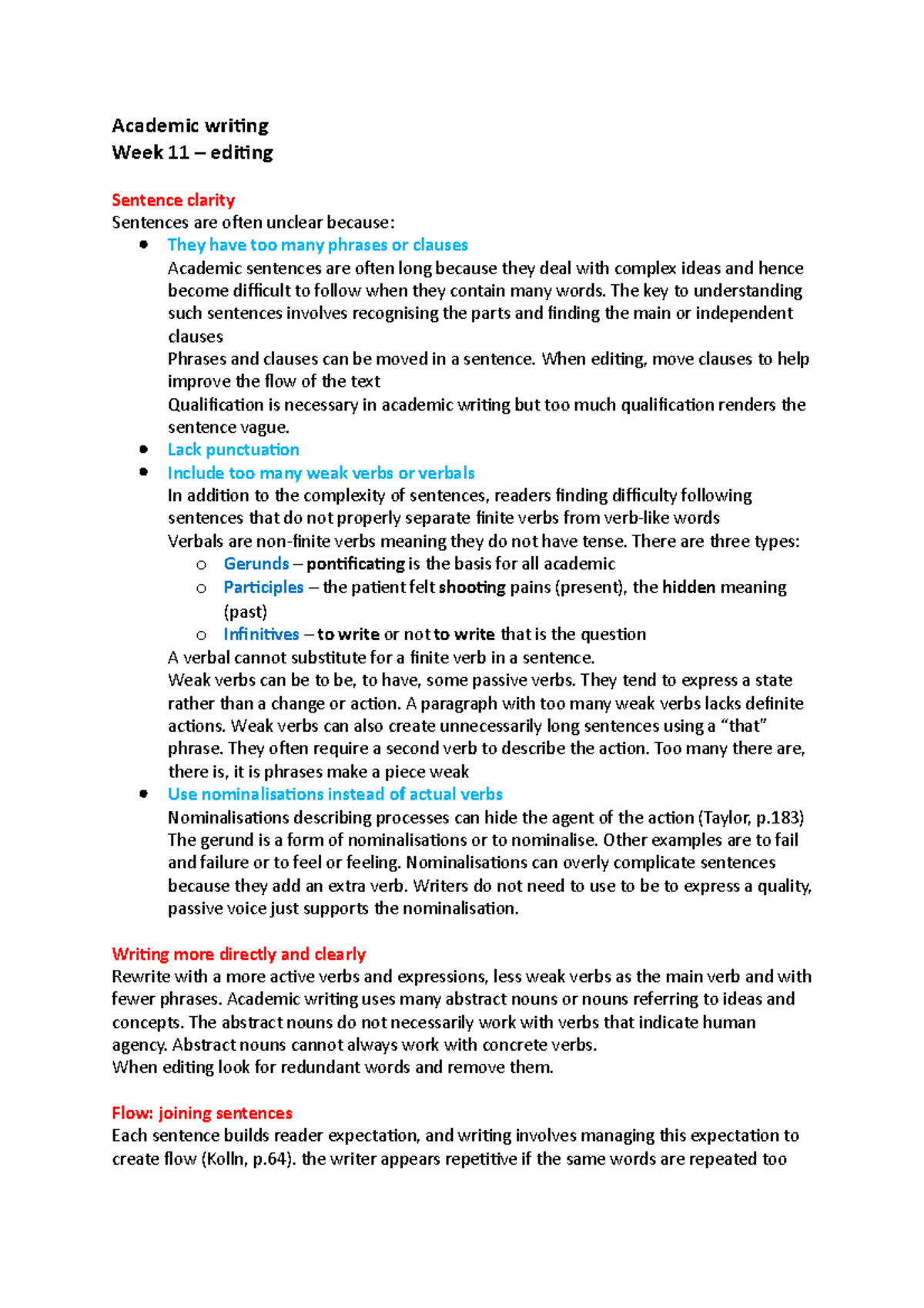 Academic writing w11 - Academic writing Week 11 – editing Sentence ...