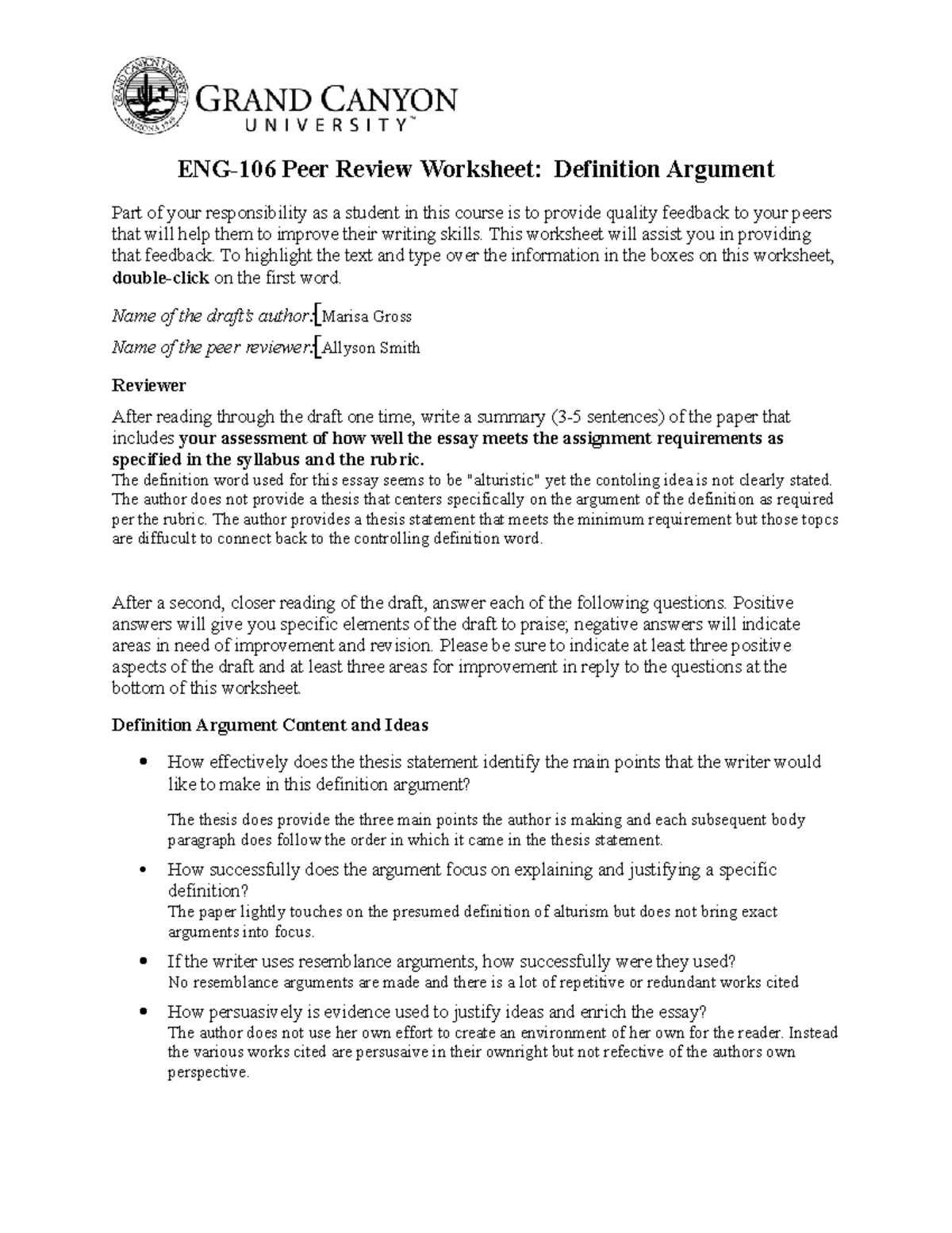 Peer Review Worksheet Completed - ENG-106 Peer Review Worksheet ...