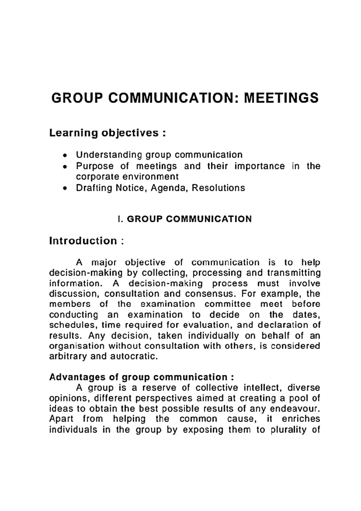Bus Com Ch 11 English - Class notes - GROUP COMMUNICATION: MEETINGS ...