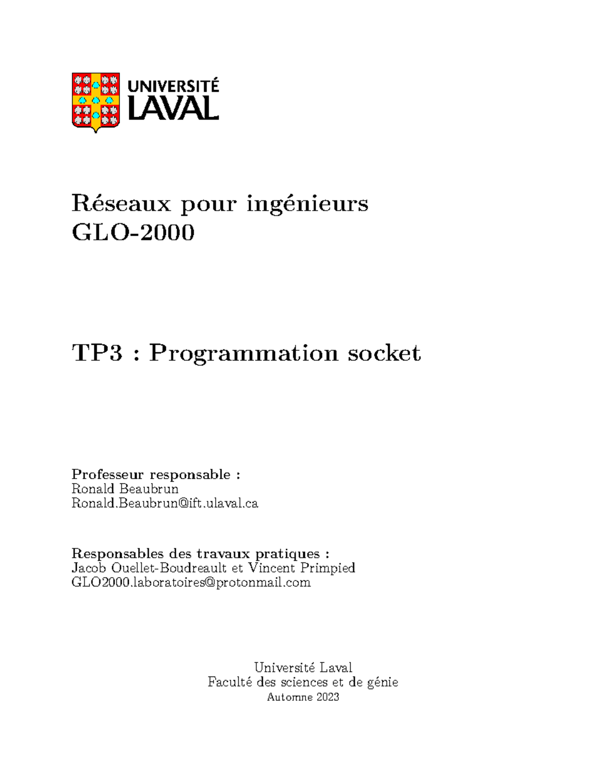 Seance-6 - Lab 5 - R ́eseaux pour ingénieurs GLO- TP3 : Programmation socket Professeur ...