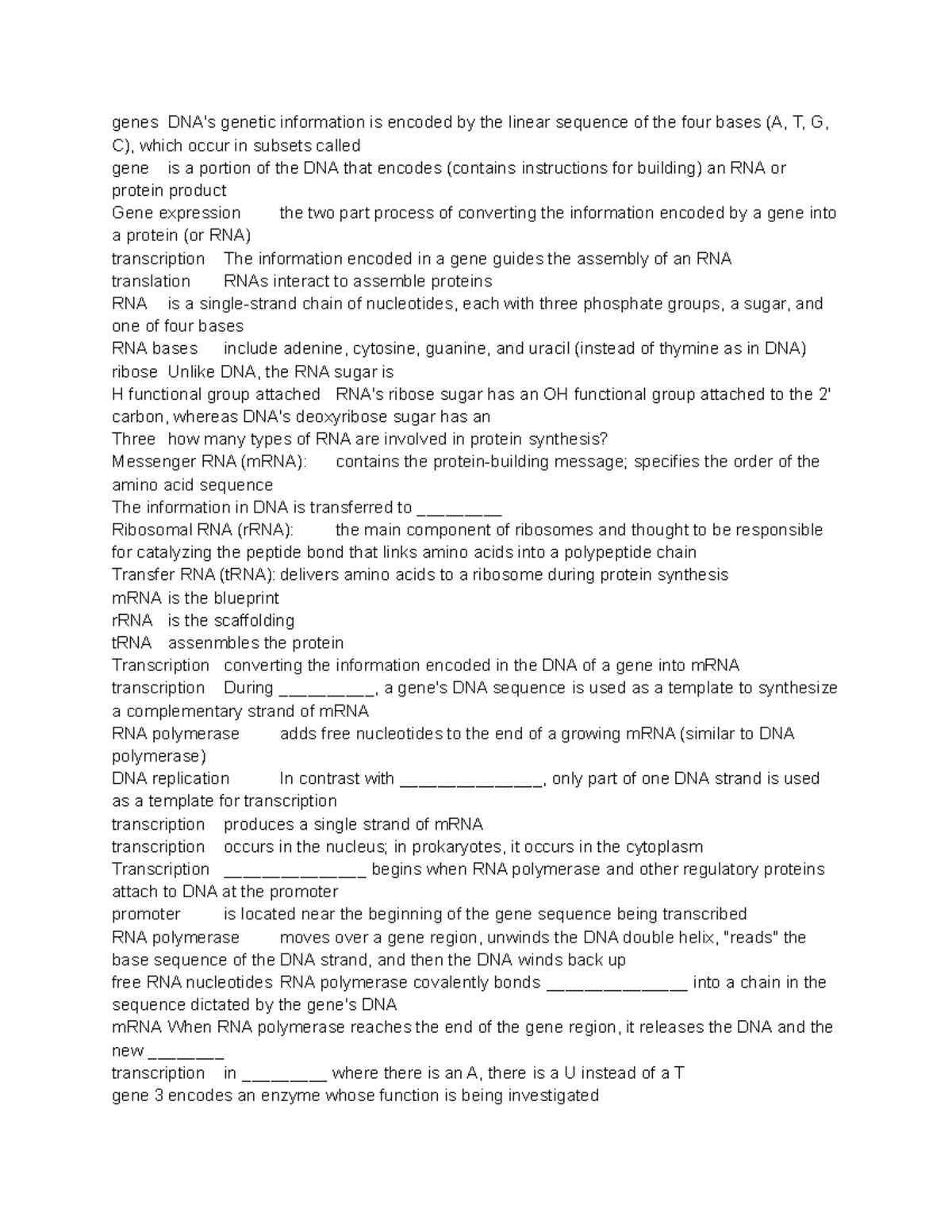 Unit 3 study guide - genes DNA's genetic information is encoded by the ...