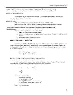 Module 7- rectilinear motion and free falling - Module 7 Title ...