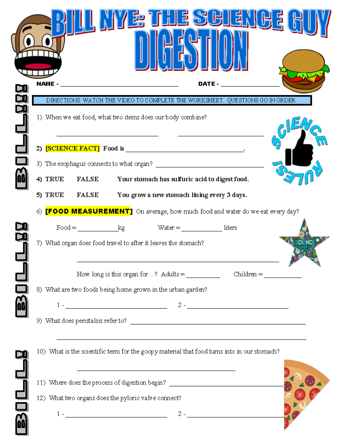 Bill Nye the Science Guy - Digestion - NAME ...