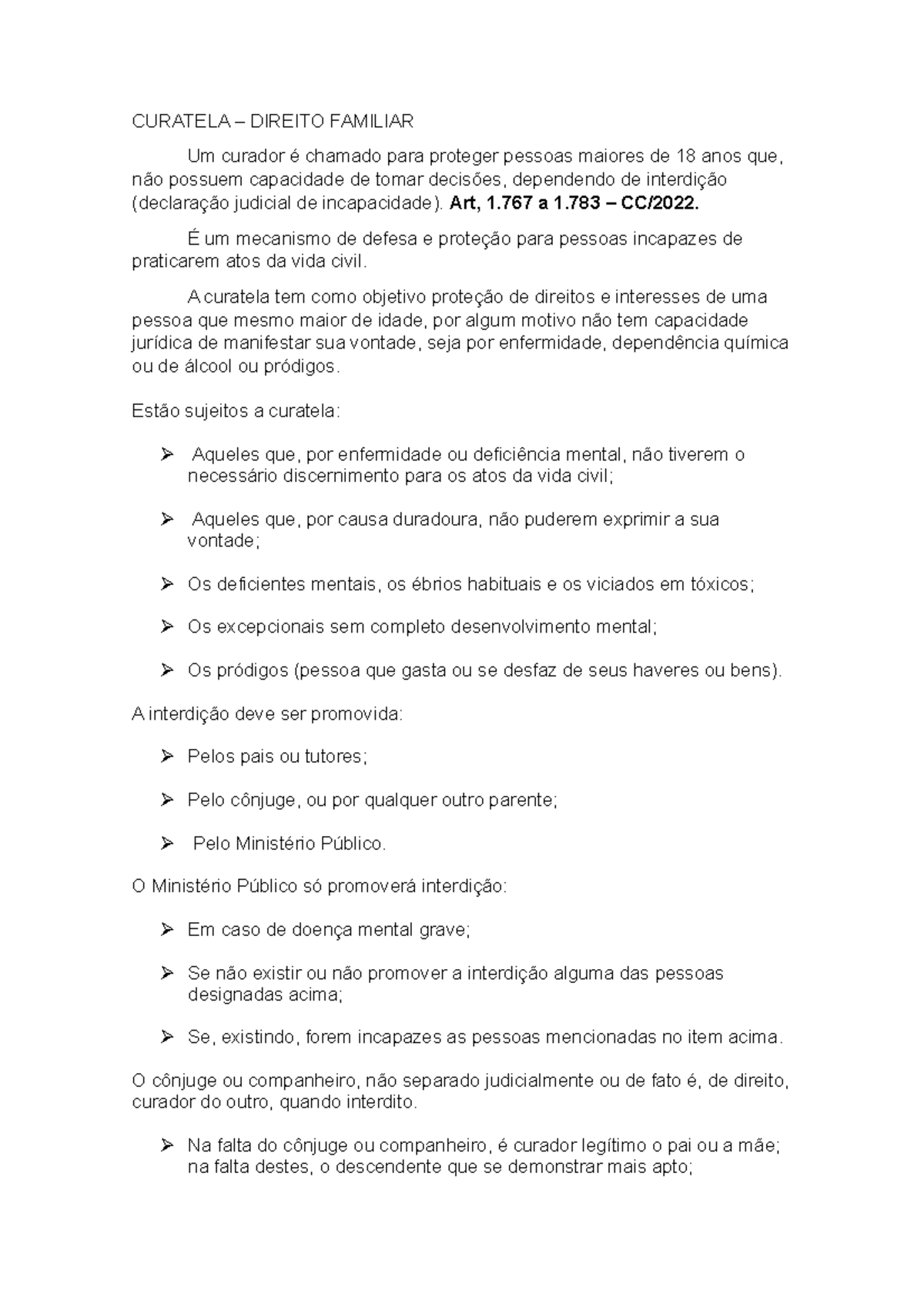 Curatela - Pontos Importantes - CURATELA – DIREITO FAMILIAR Um curador ...
