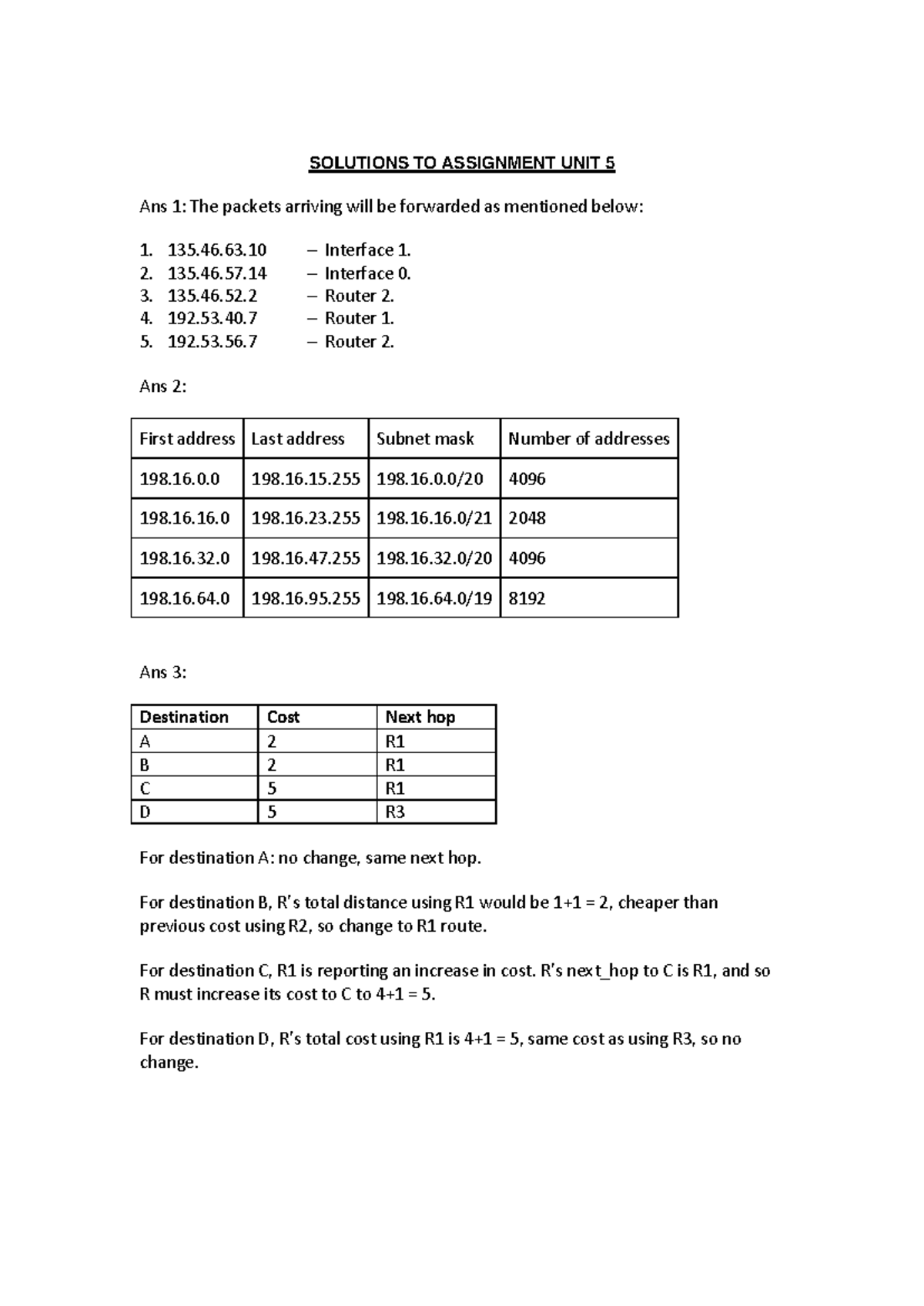 CS2204 WA5 Sol - ddfs - SOLUTIONS TO ASSIGNMENT UNIT 5 Ans 1: The packets arriving will be ...