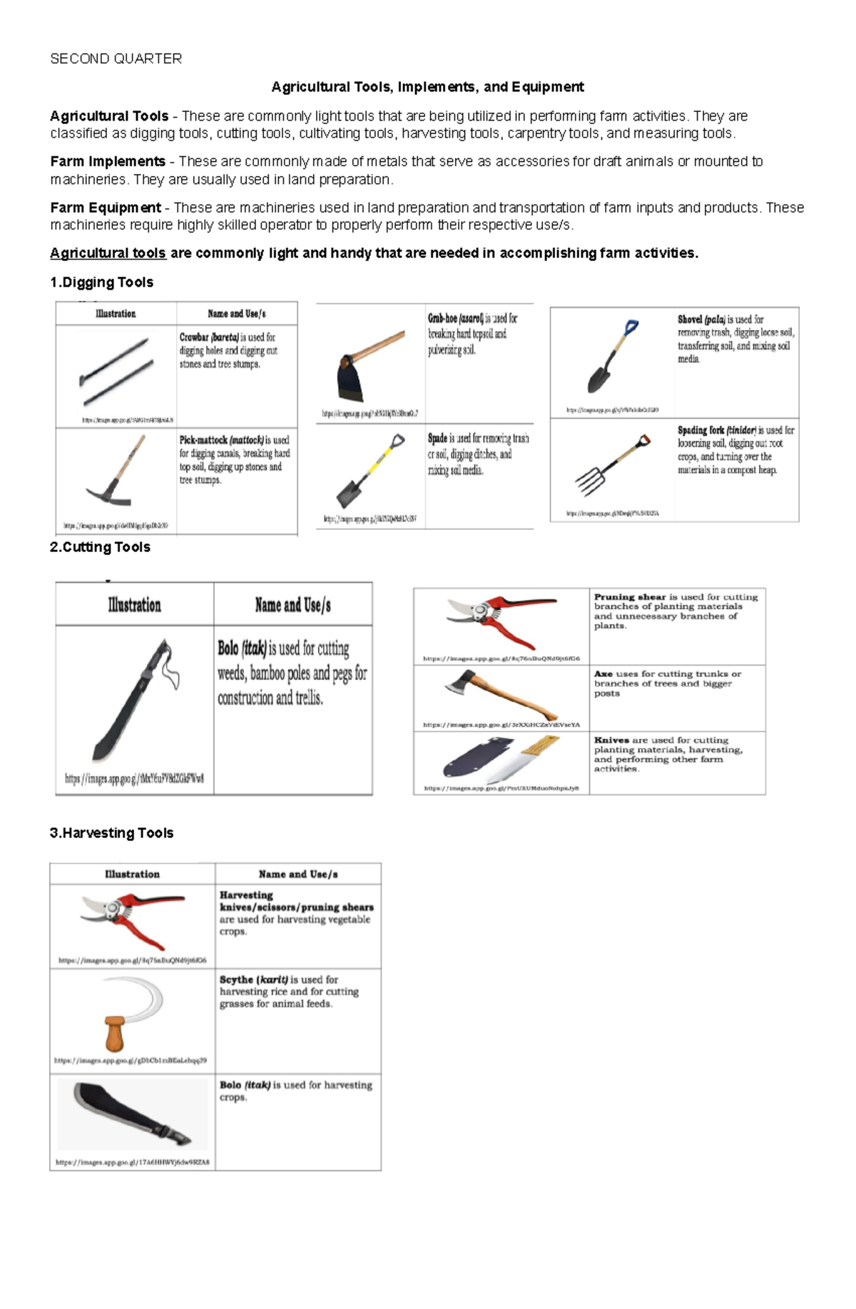 Agriculture-FARM- Tools-AND- Equipment- Notes - SECOND QUARTER ...