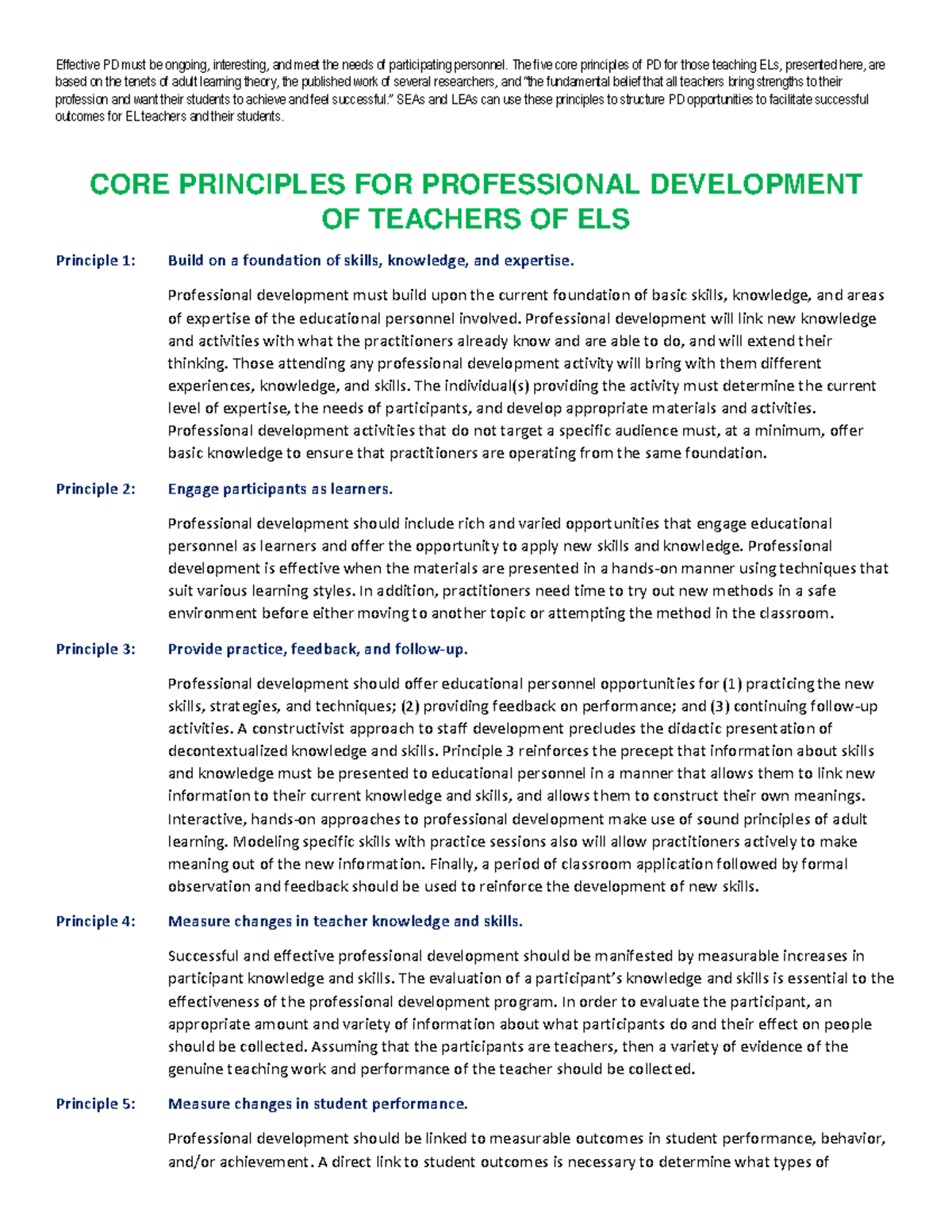 Core-Principles - very useful - Effective PD must be ongoing ...