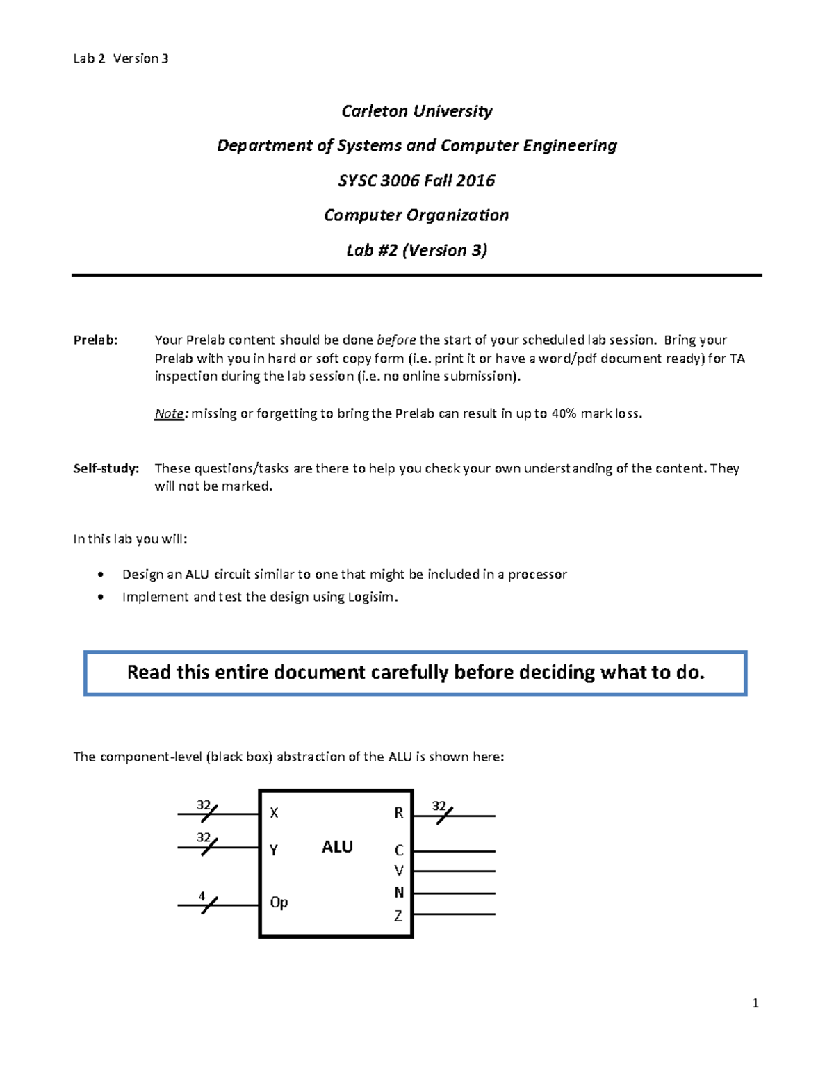 Lab2f16 V3 Lab 2 Carleton University Department Of Systems And Computer Engineering Sysc