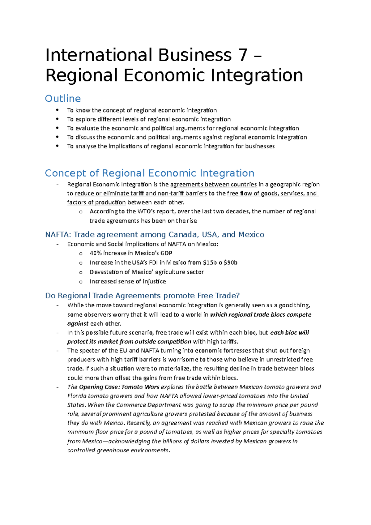 IB 7 - Regional Economic Integration - International Business 7 ...