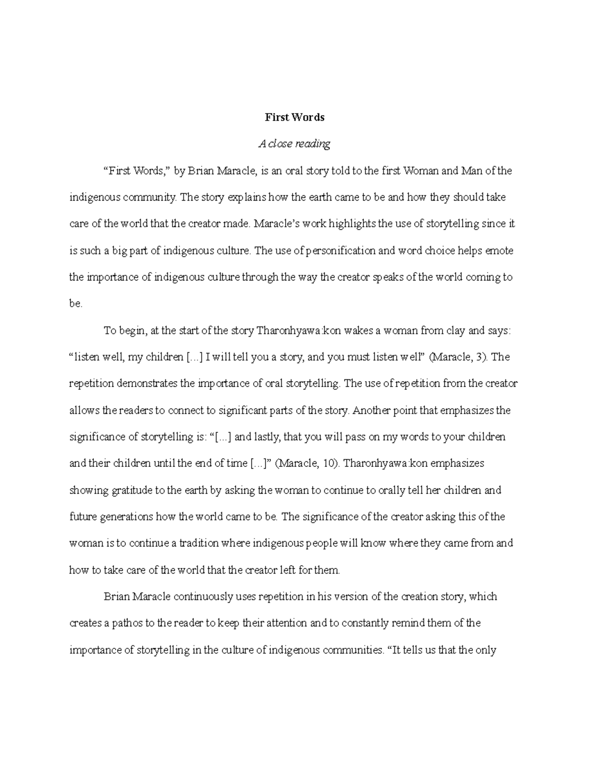 Close reading - Eng 2101 -2 - First Words A close reading “First Words ...
