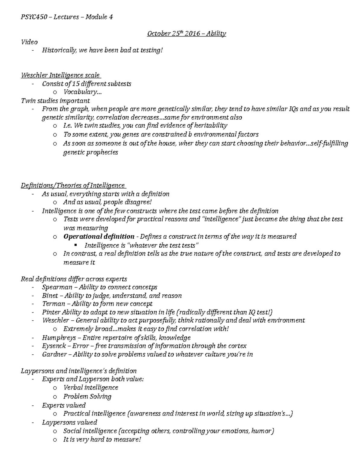 PSYC406 Lectures Module 4 - PSYC450 – Lectures – Module 4 October 25 th ...