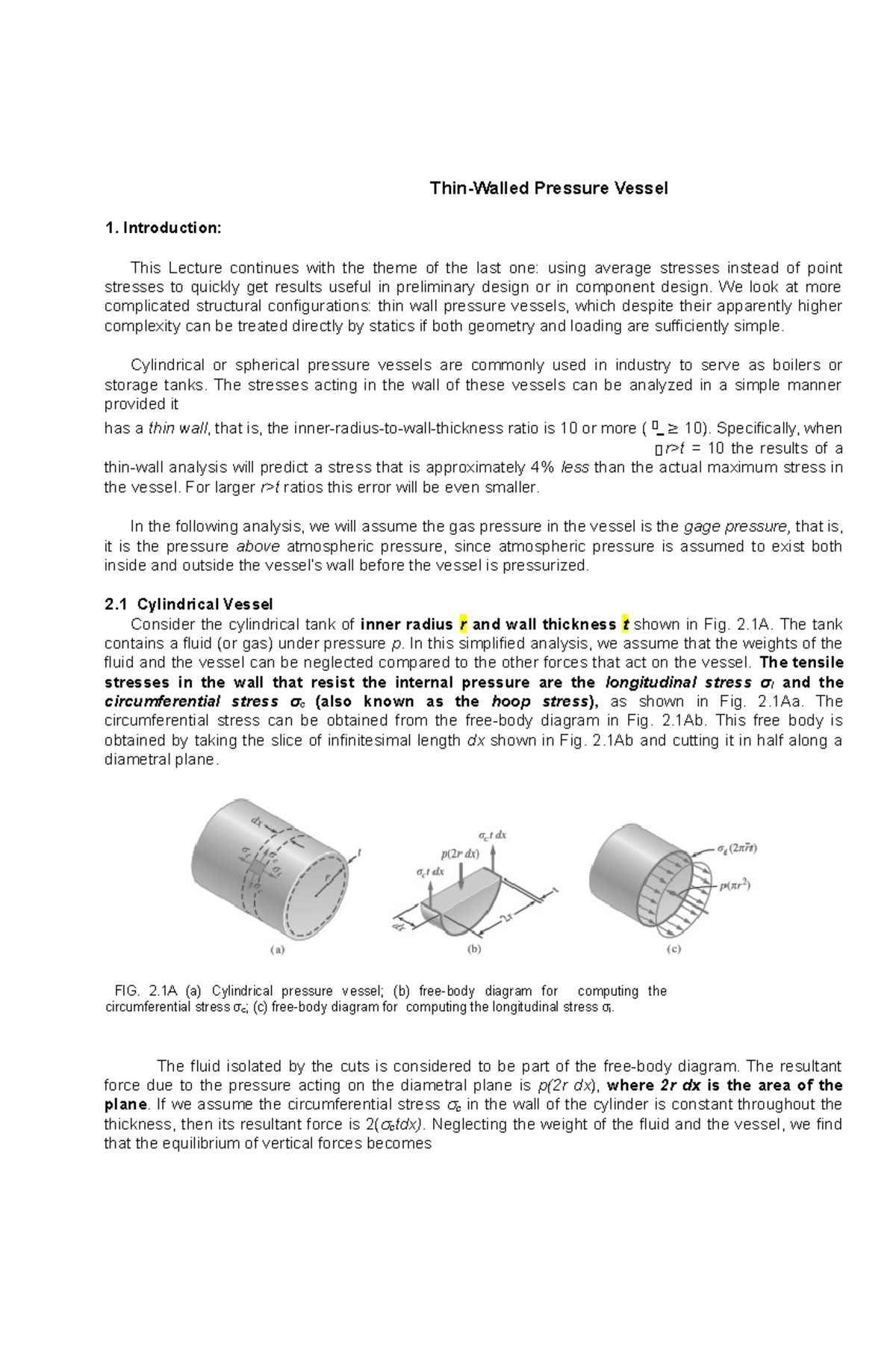 Thin Walled Pressure Vessel - Thin-Walled Pressure Vessel Introduction ...