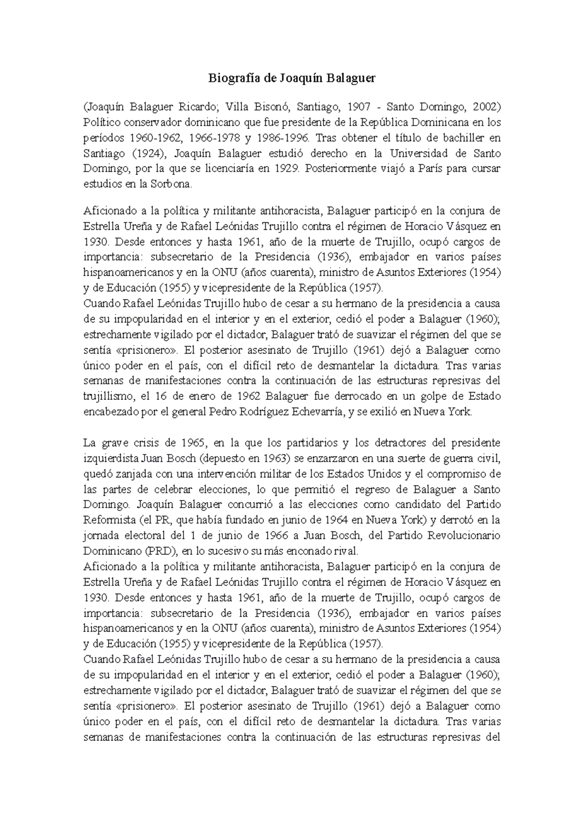 Biografía de Joaquín Balaguer - Biografía de Joaquín Balaguer (Joaquín ...