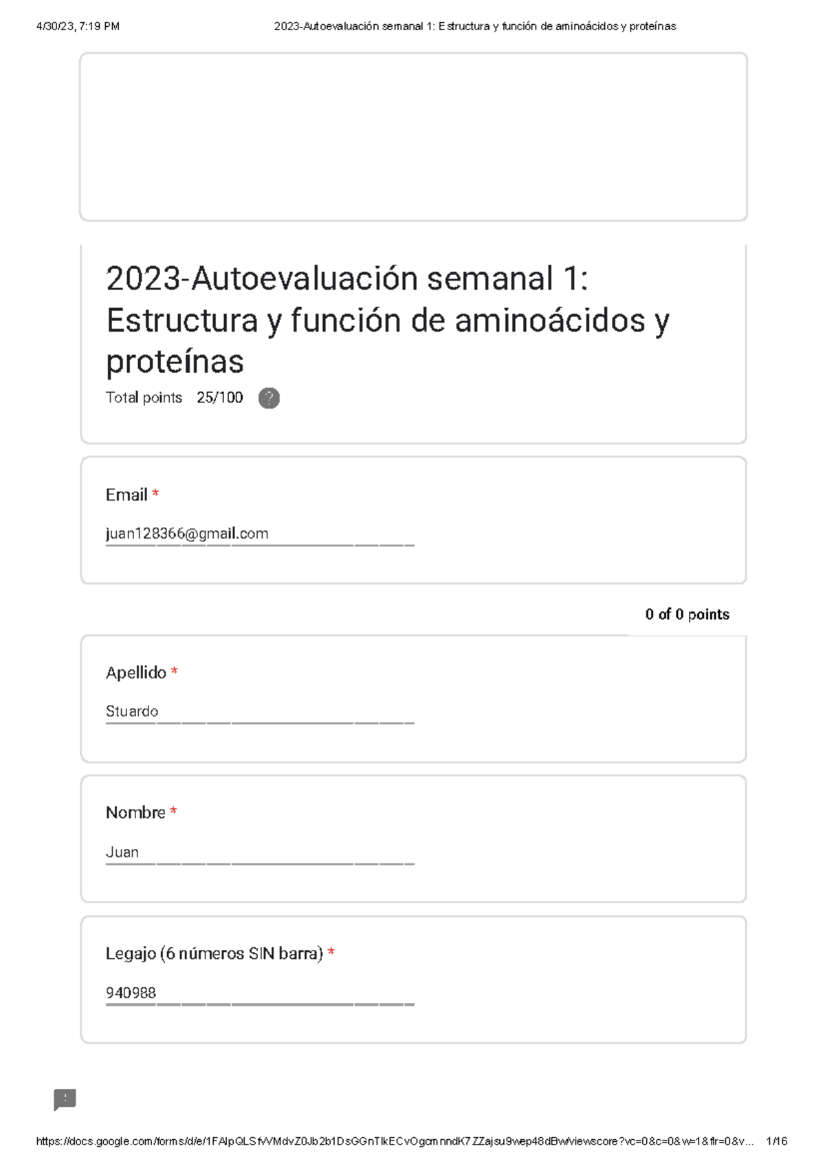 Autoevaluaciones Bioquímica Primer Cuatrimestre 2023 - - Studocu