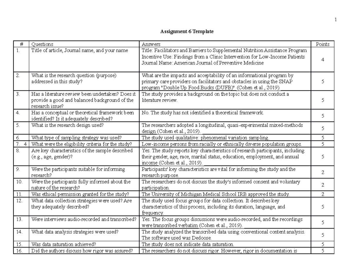 UTR Week6-Assignment 6 - 1 Assignment 6 Template Questions Answers ...