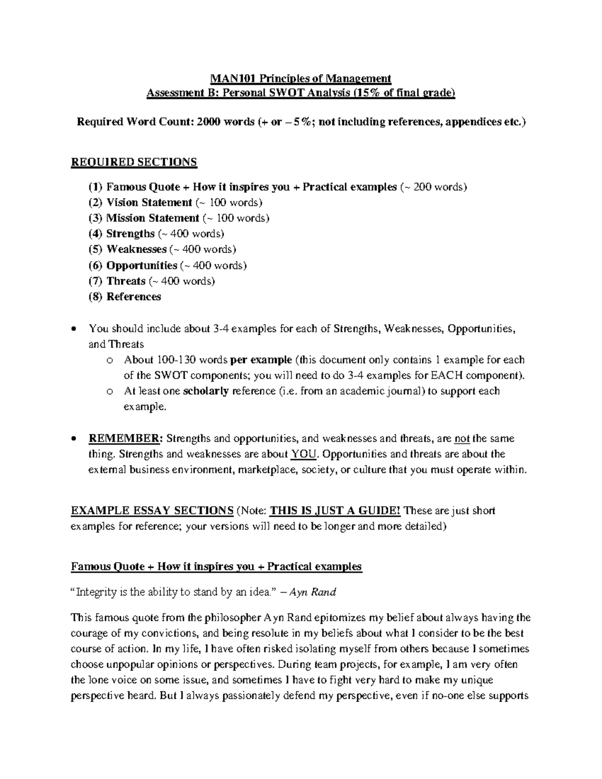 PM SWOT Analysis Breakdown and Examples - MAN101 Principles of ...