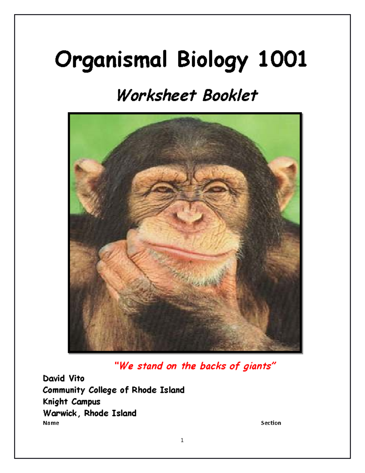 Worksheet booklet %% f'22 - Organismal Biology 1001 Worksheet Booklet ...