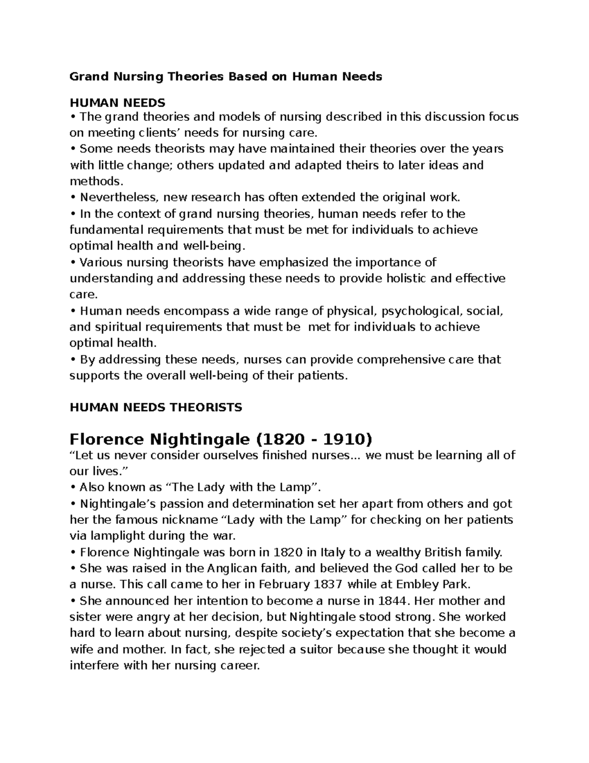 TFN Prelims - Summary Theoretical foundations of nursing - Grand ...