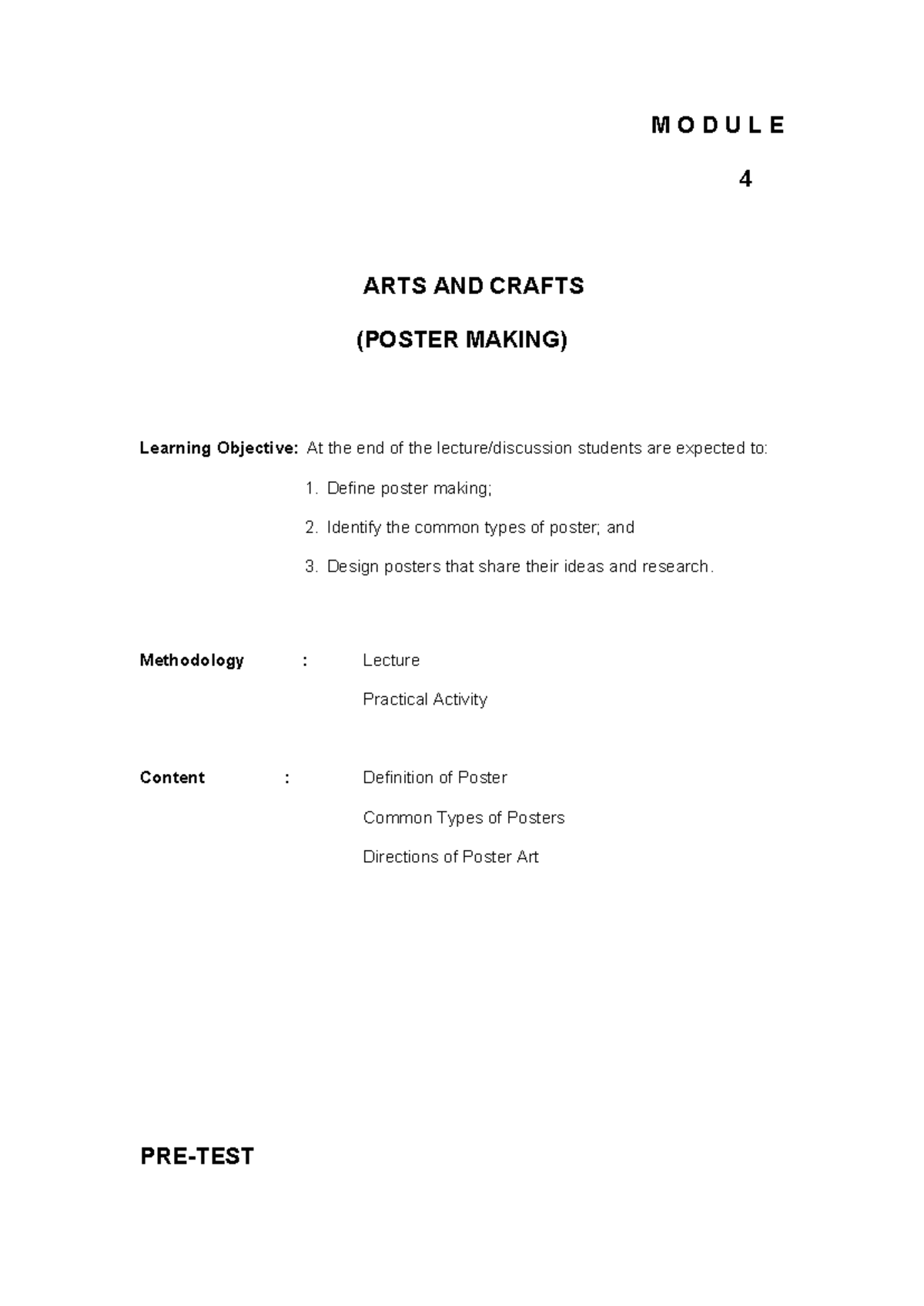 Module-4-FITT4 - M O D U L E 4 ARTS AND CRAFTS (POSTER MAKING) Learning ...